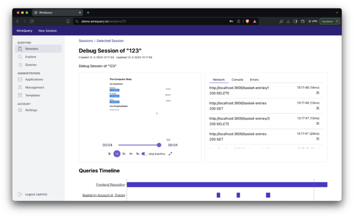 Diagnosing user-reported issues using WireQuery