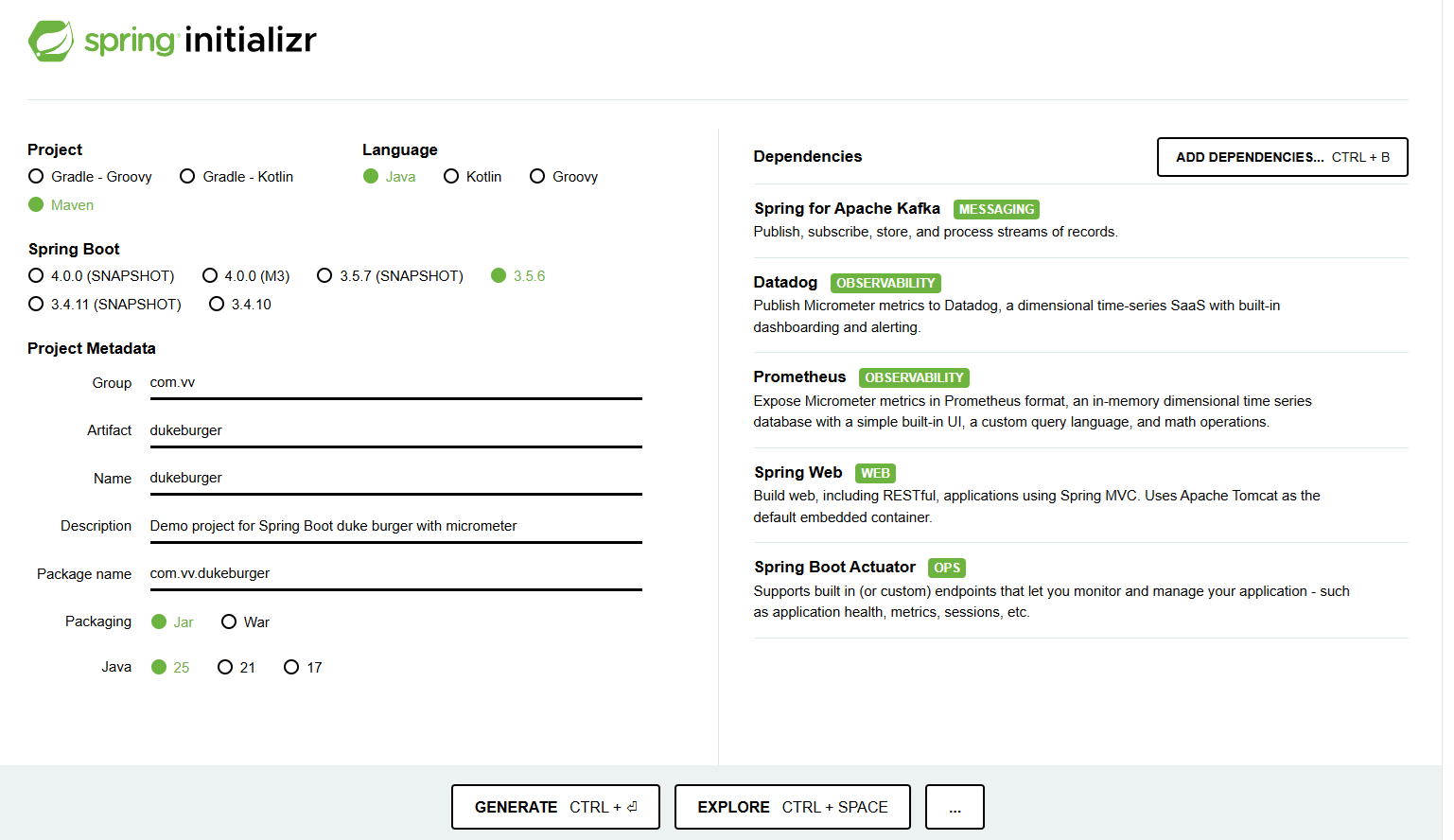 Micrometer & Prometheus in Spring Boot: Kafka Burger Orders